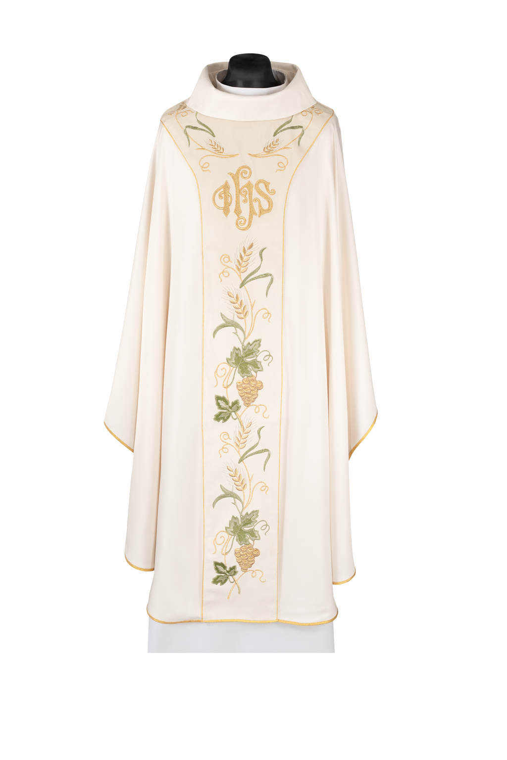 Elegant chasuble made with a velvet ecru band embroidered with the IHS ...